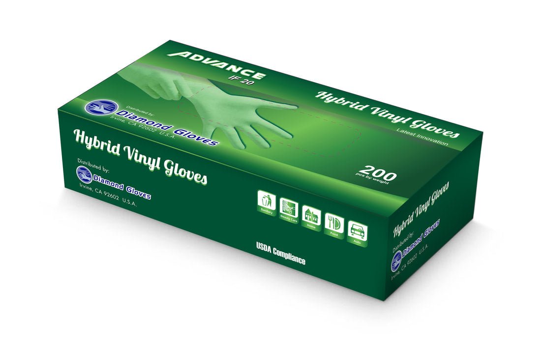 Diamond Clear Hybrid Vinyl (TPE) Gloves, Powder-Free, Case of 2000