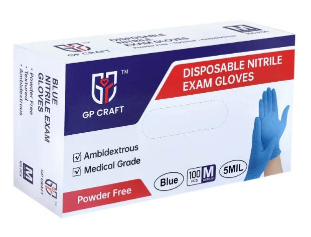 GP Craft 5 mil Blue Nitrile Exam Disposable Gloves, Powder Free, Case
